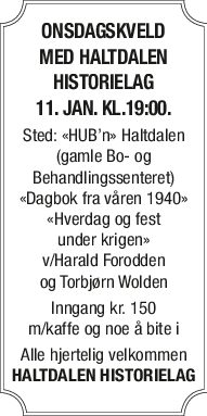 Onsdagskveld med Haltdalen Historielag - Holtålen kommune